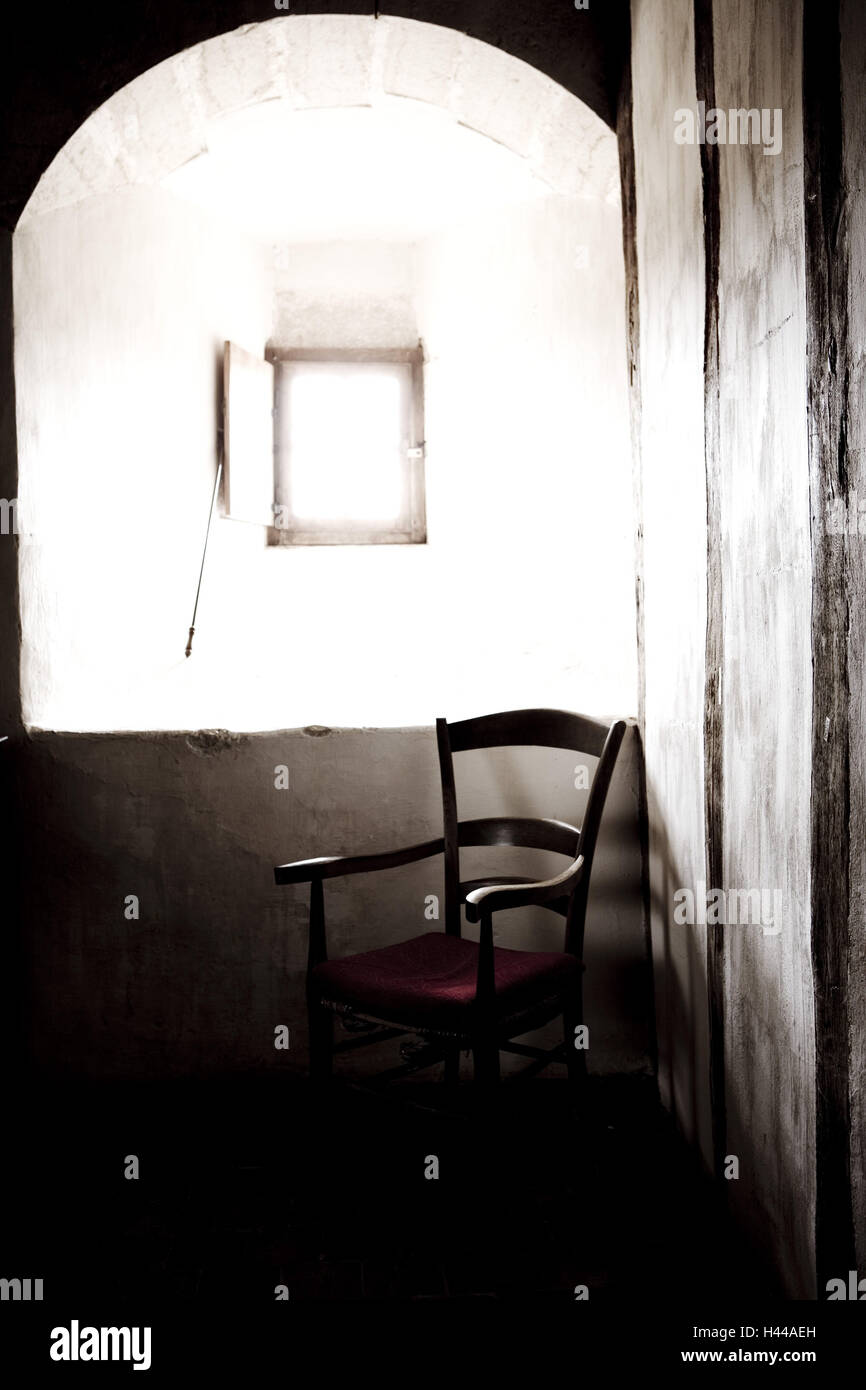 Room, wooden chair, window, back light Stock Photo - Alamy