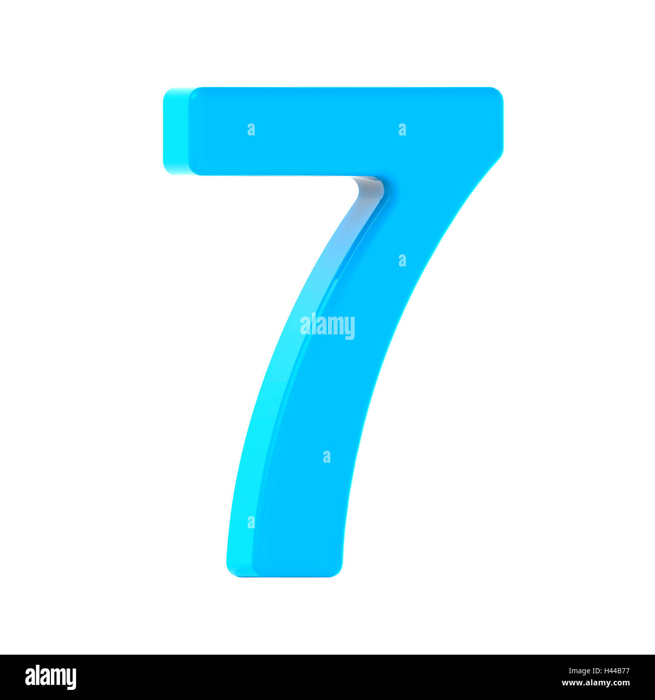 3d left leaning light blue number 7, 3D rendering graphic isolated ...
