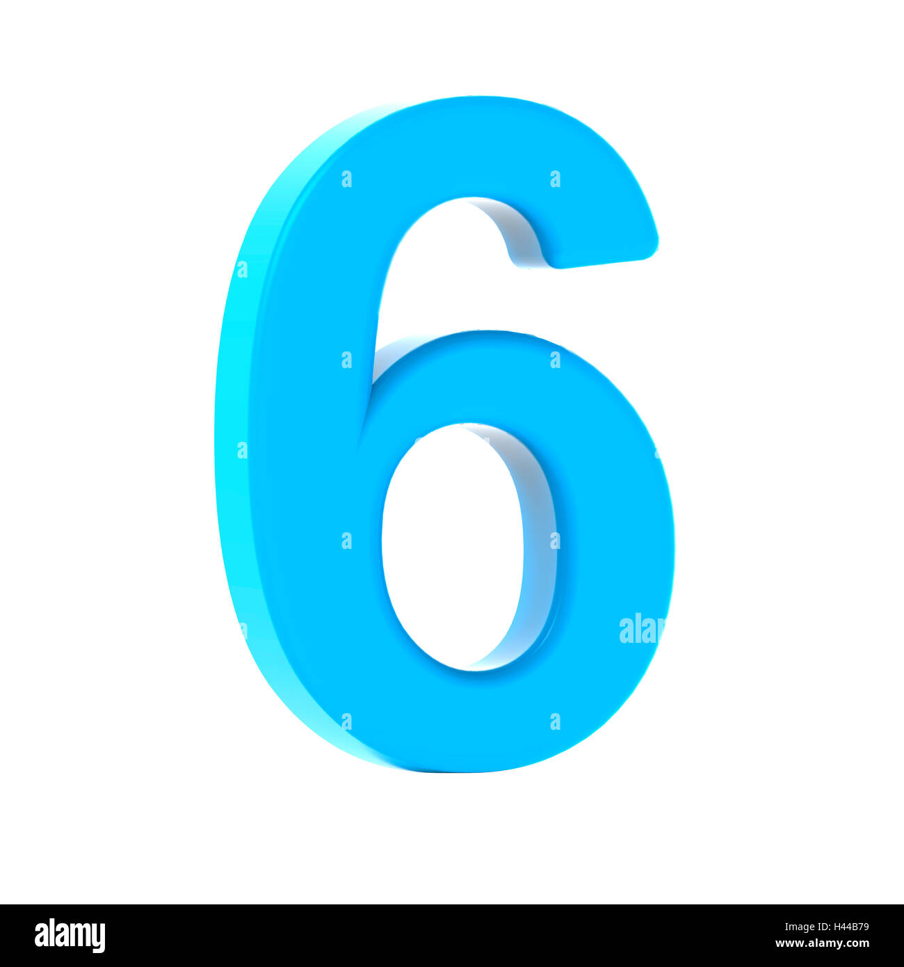 3d left leaning light blue number 6, 3D rendering graphic isolated ...
