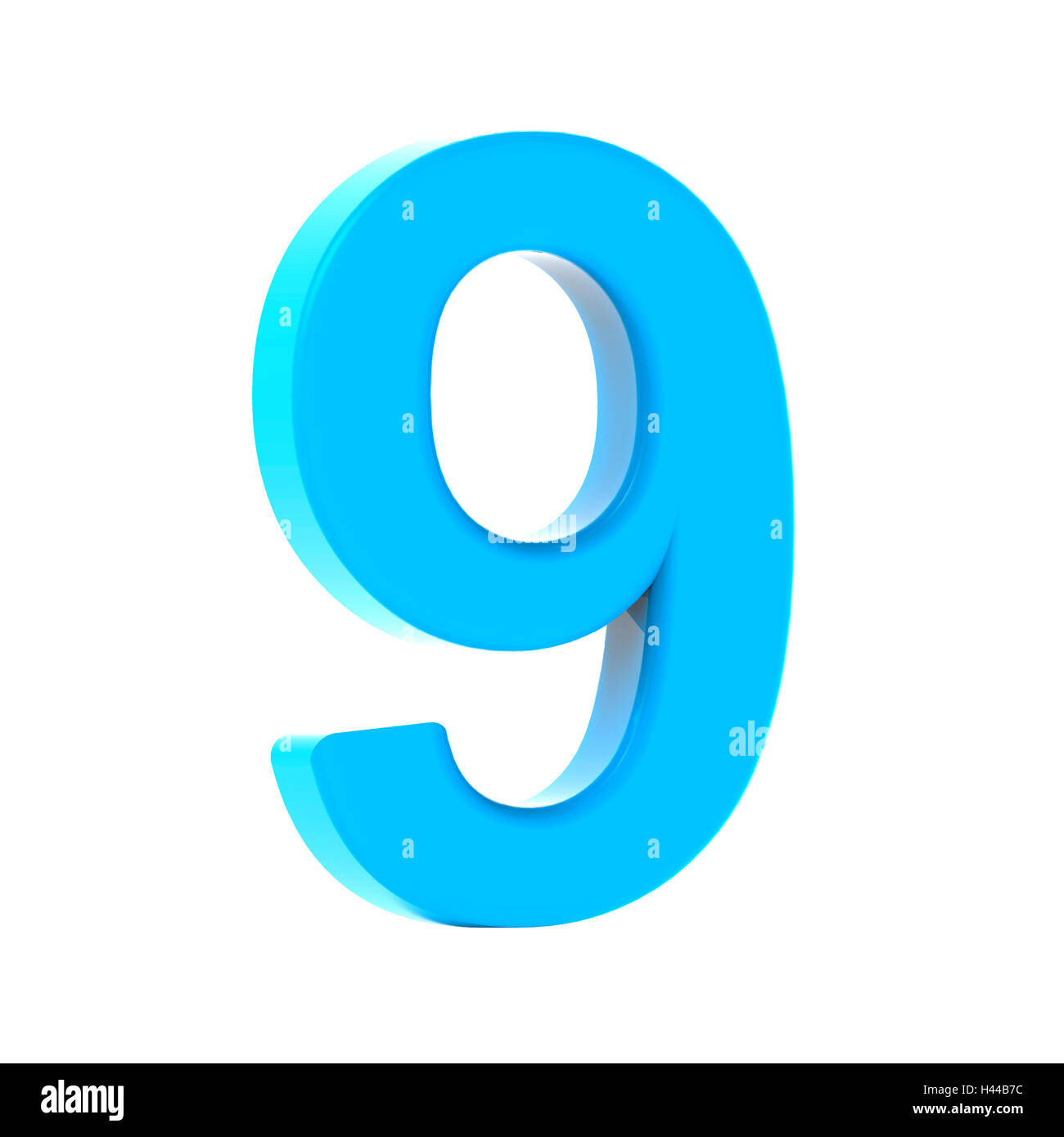 3d left leaning light blue number 9, 3D rendering graphic isolated ...