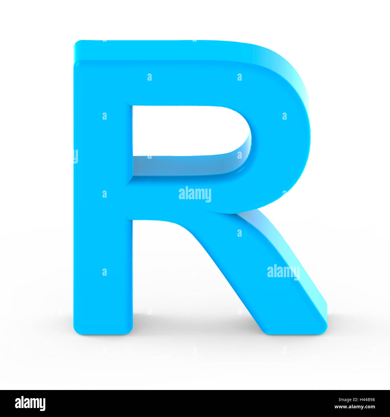 light blue letter R, 3D rendering graphic isolated white background ...