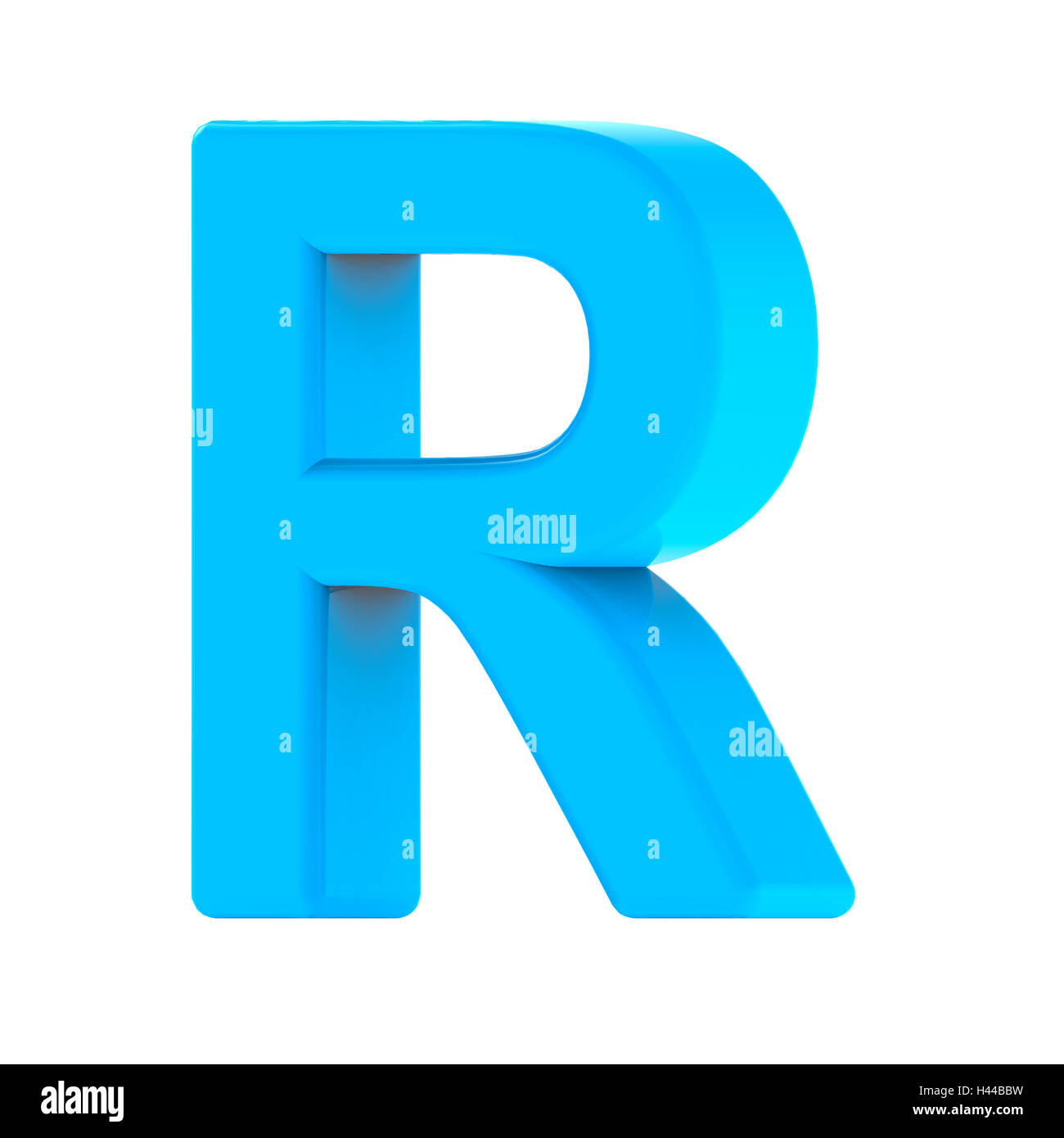 3d right leaning light blue letter R, 3D rendering graphic isolated ...