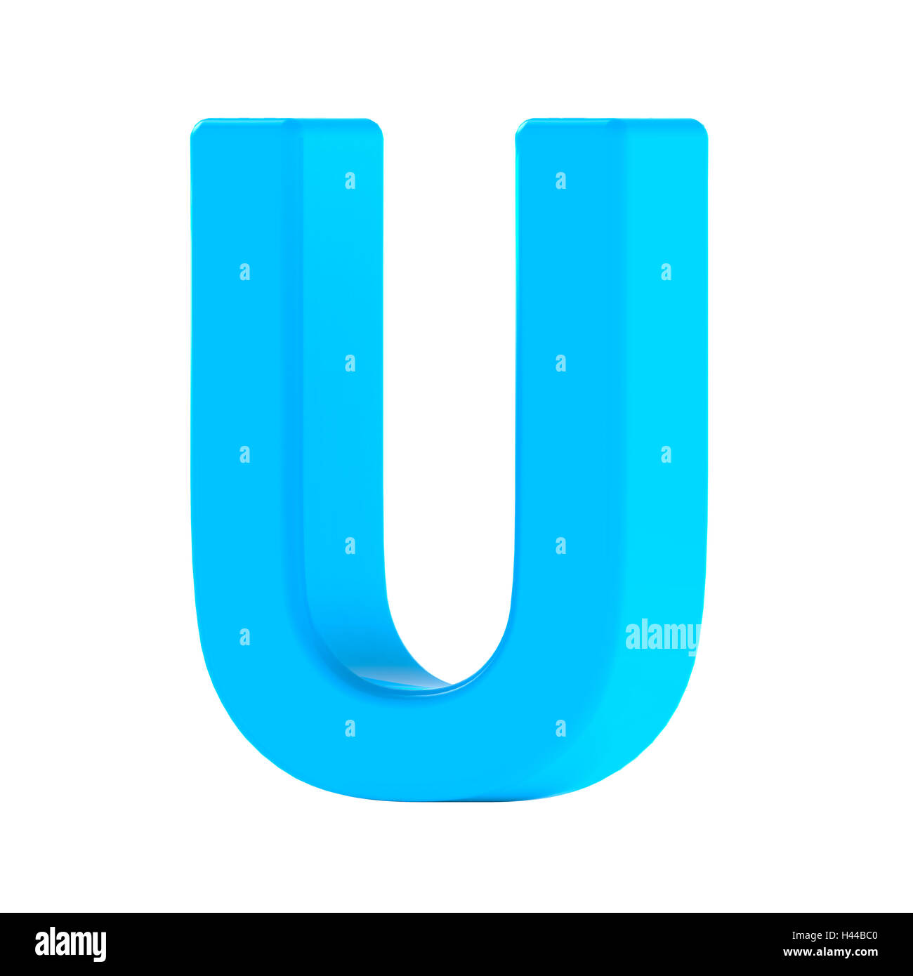 3d right leaning light blue letter U, 3D rendering graphic isolated ...