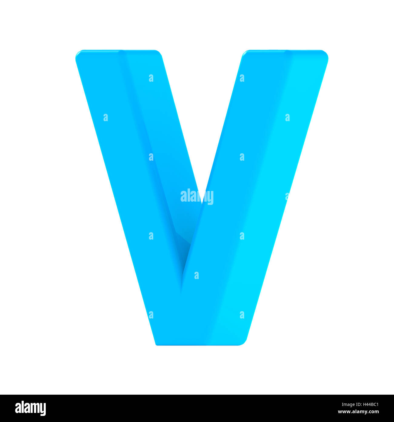 3d right leaning light blue letter V, 3D rendering graphic isolated ...