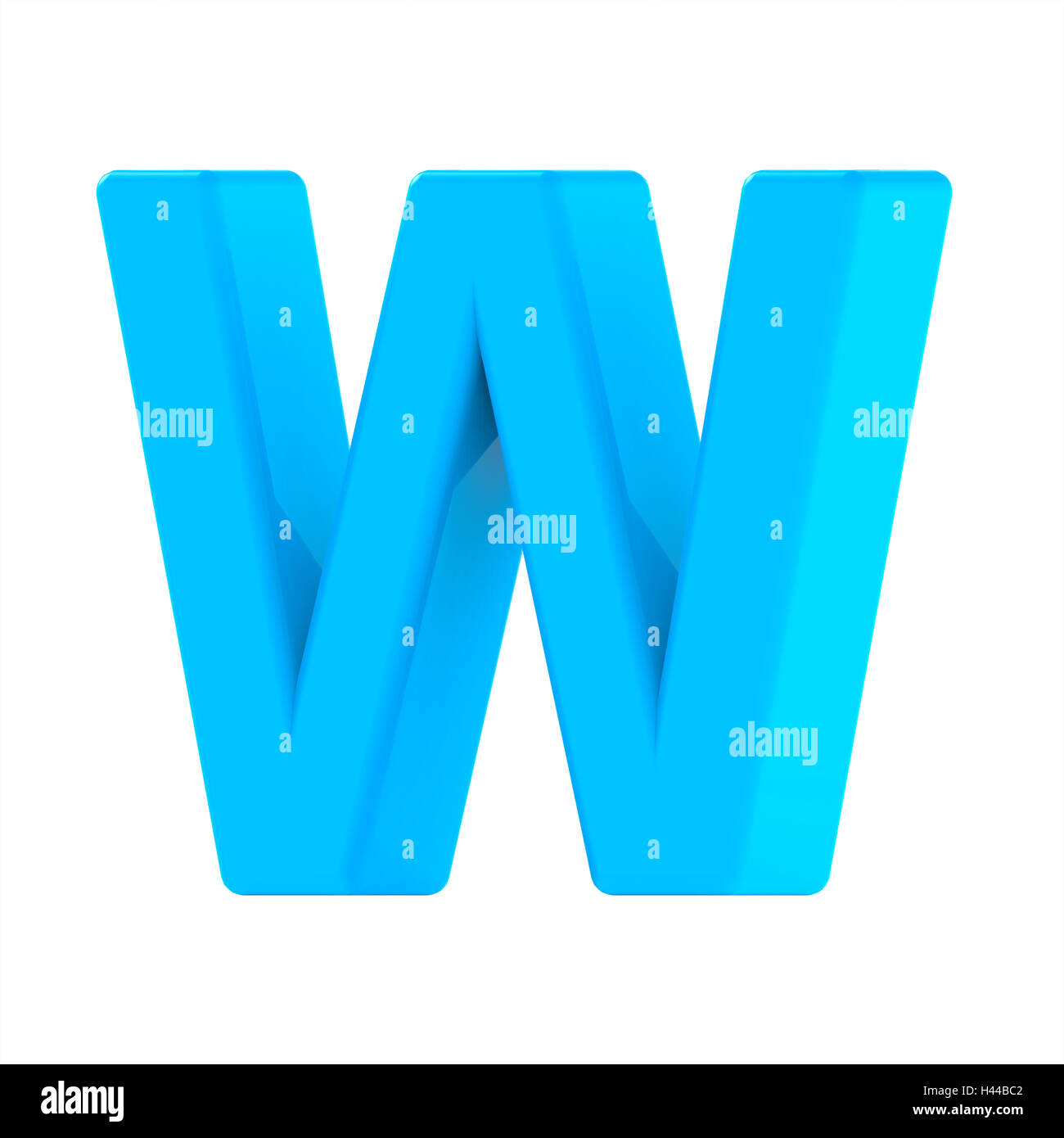 3d right leaning light blue letter W, 3D rendering graphic isolated ...
