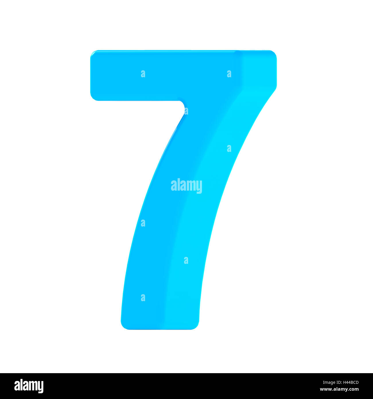 3d right leaning light blue number 7, 3D rendering graphic isolated ...