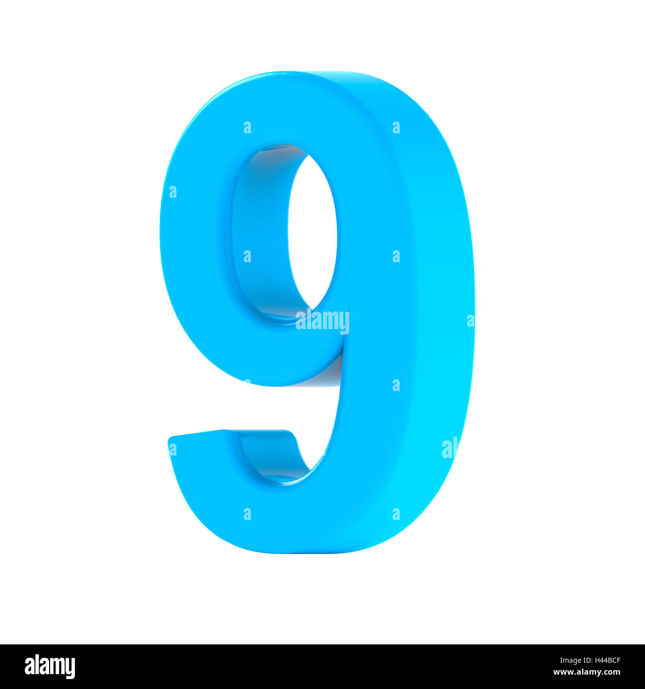 3d right leaning light blue number 9, 3D rendering graphic isolated ...