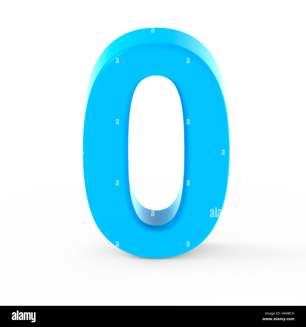 light blue number 0, 3D rendering graphic isolated white background ...
