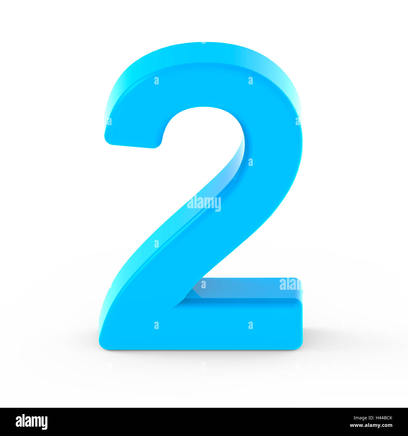 light blue number 2, 3D rendering graphic isolated white background ...