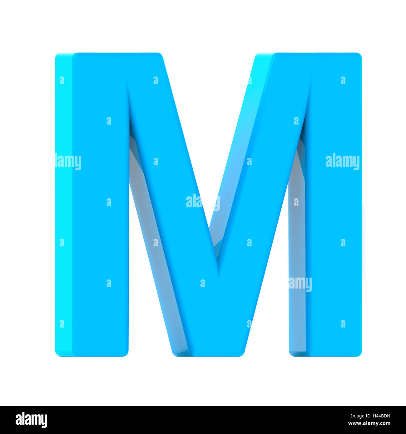 3d left leaning light blue letter M, 3D rendering graphic isolated ...