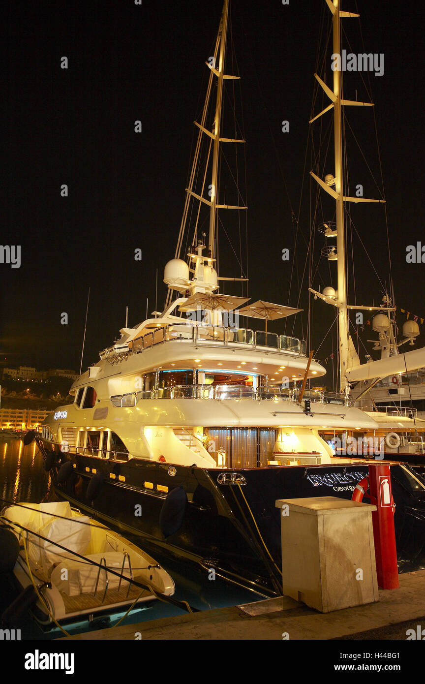 Monaco, Monte Carlo, harbour, pier, luxury yacht, evening Stock Photo ...