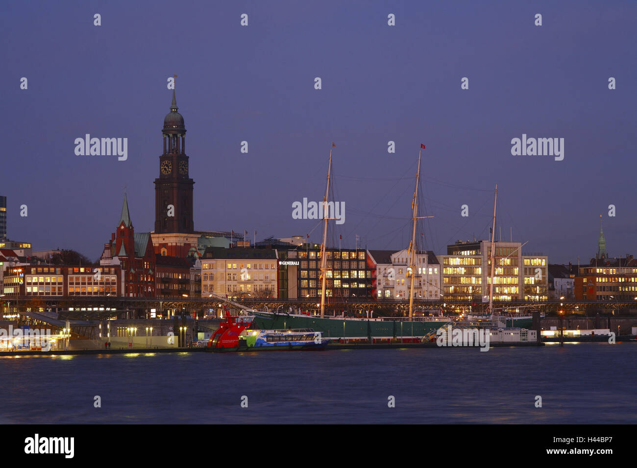 Germany, Hamburg, town view, Michel, the Elbe, windjammer MC Rickmer ...