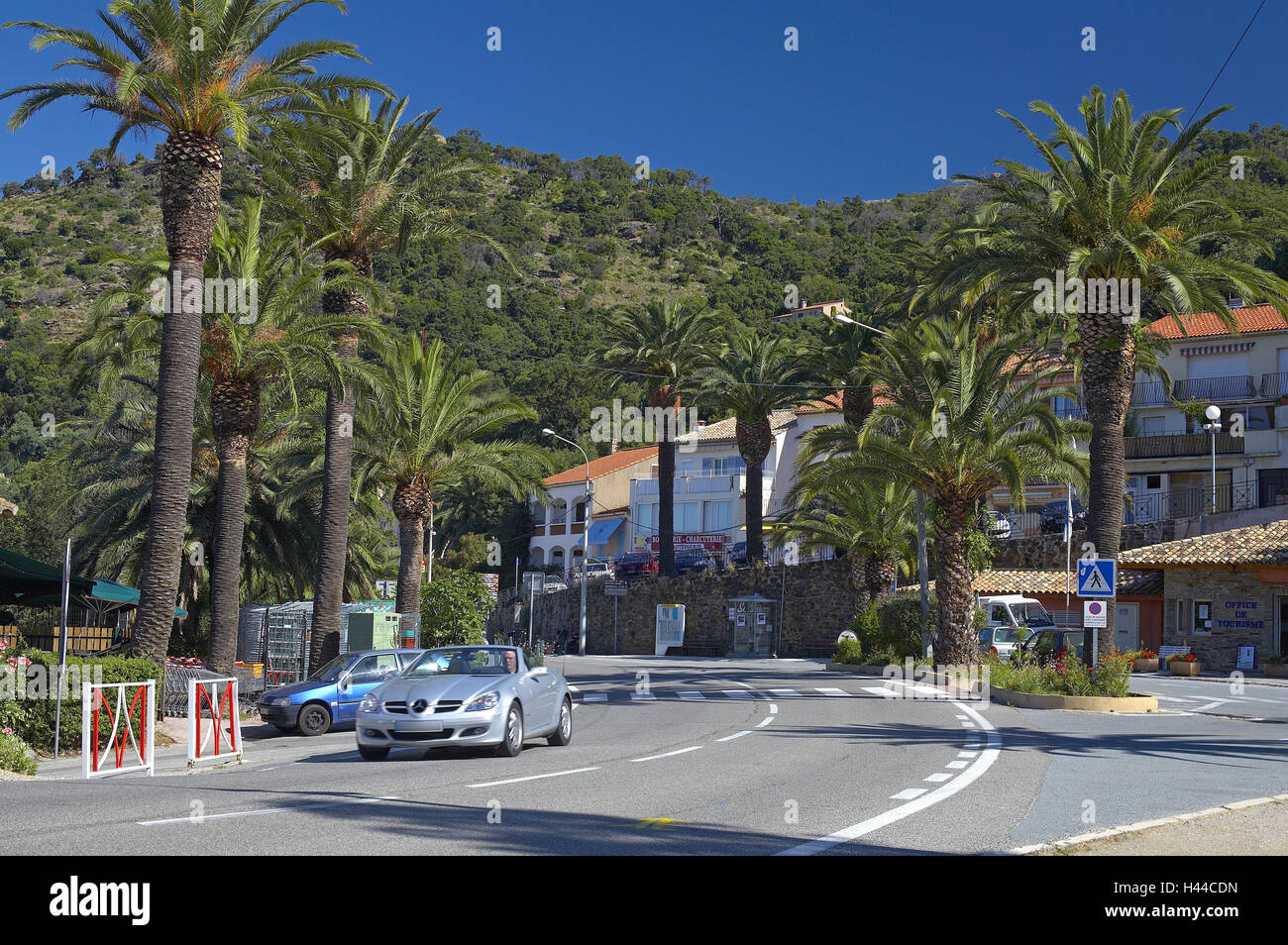 France, Cote d'Azur, Cavaliere, houses, palms, street, cars Stock Photo ...