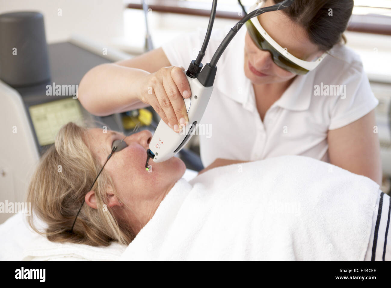 Medical spa, therapy, beautician, woman, look, laser treatment, broom ...