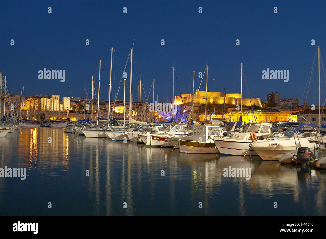 France, Provence, Marseille, Vieux port, boots, lighting, evening Stock ...