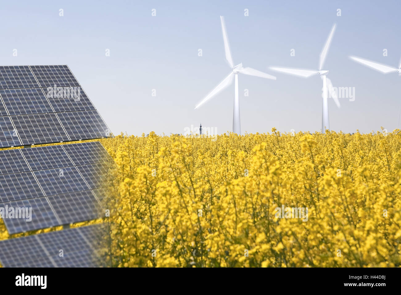 Alternative energy, rape field, wind park, solar collectors Stock Photo ...