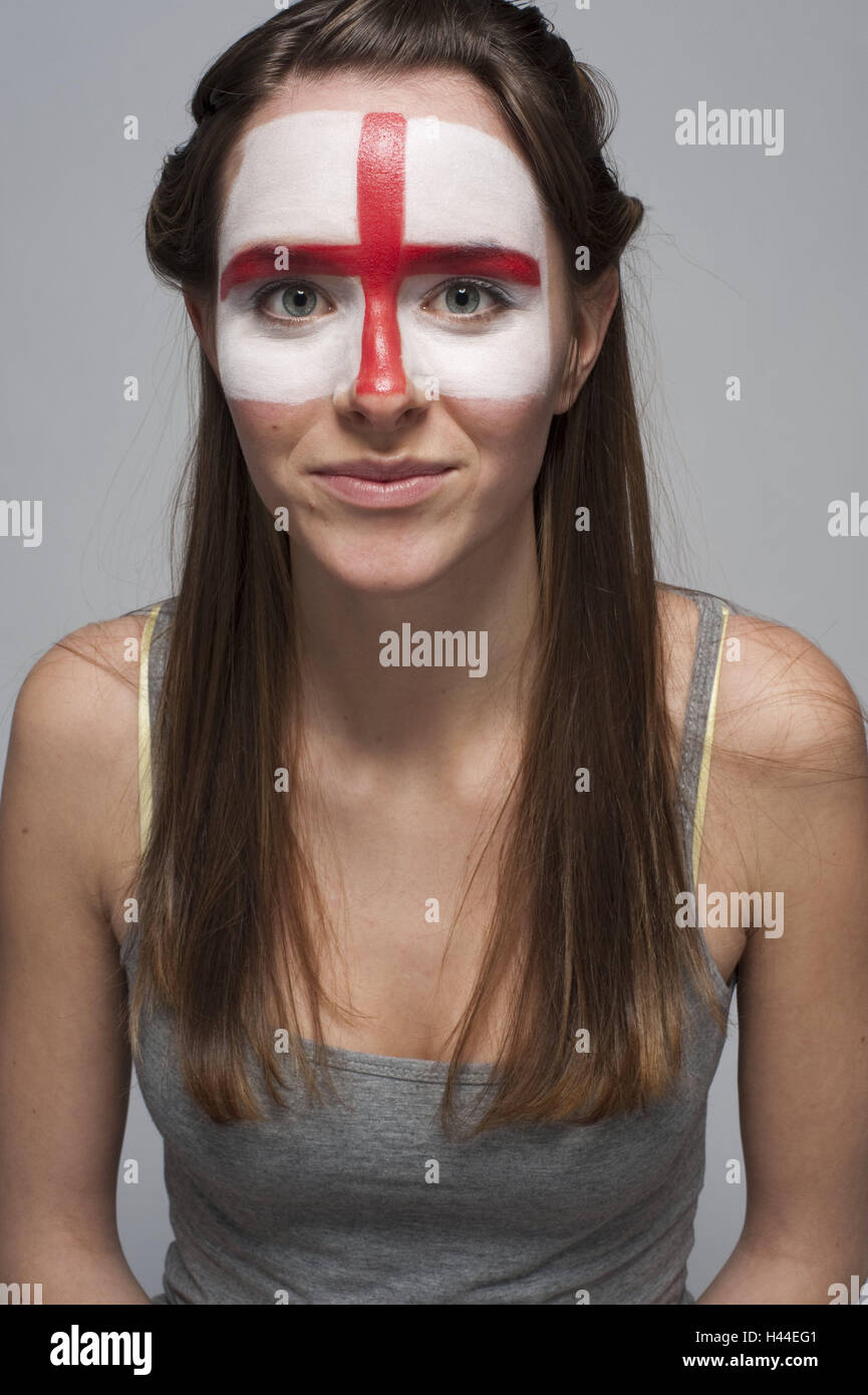 Football fan, smile young, view camera, portrait, curled, people, woman ...