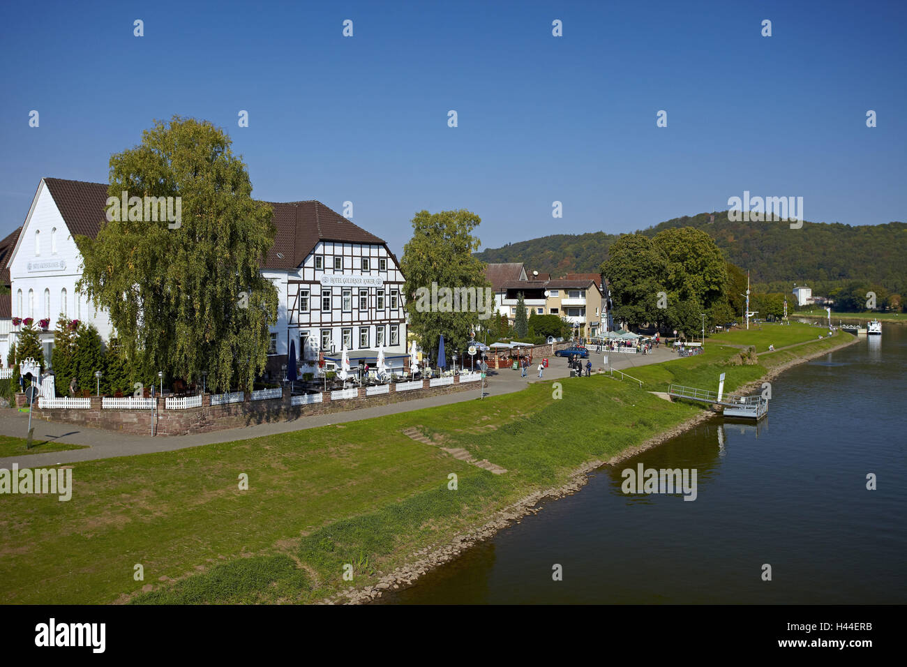 Germany, Weser mountainous country, Bodenwerder, Weser promenade ...
