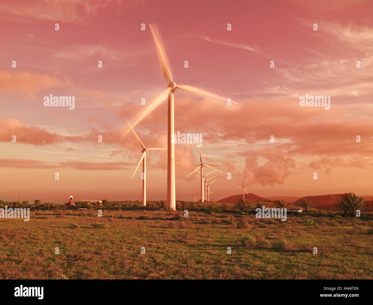 Wind power station, evening mood, scenery, wind turbines, energy ...