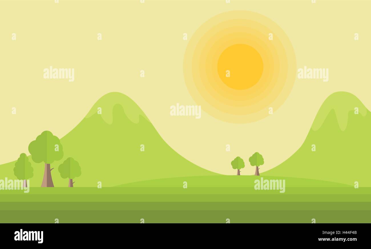 Mountain and sun landscape vector flat Stock Vector Image & Art - Alamy