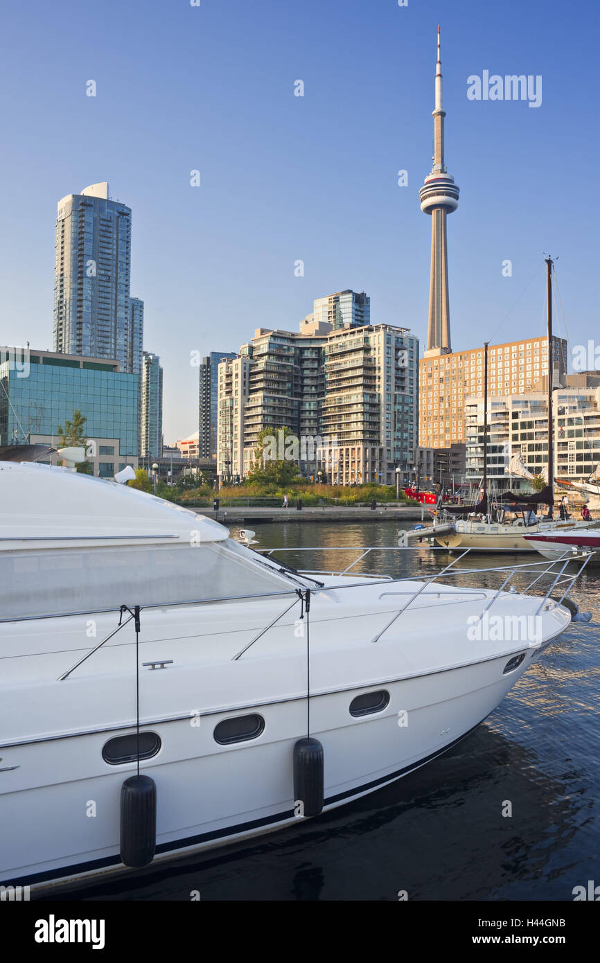 Canada, Ontario, Toronto, skyline, Tower CN, yacht harbour, boots Stock ...