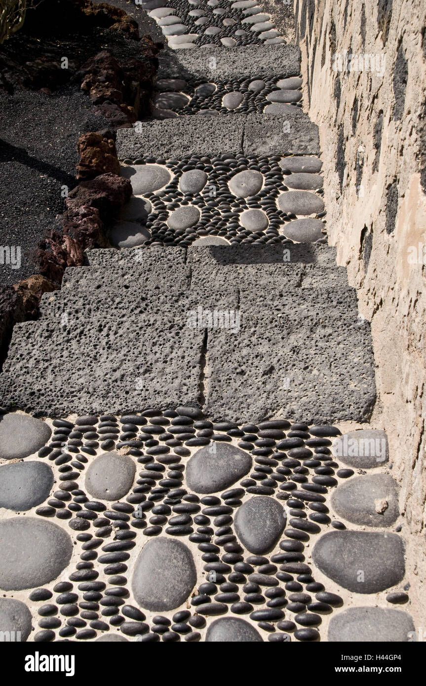 Lane, stone stairs, detail, way, lava stones, patterned, differently ...