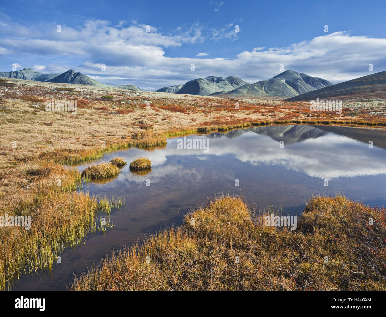Norway, Rondane national park, Rondslottet, lake, autumn Stock Photo ...
