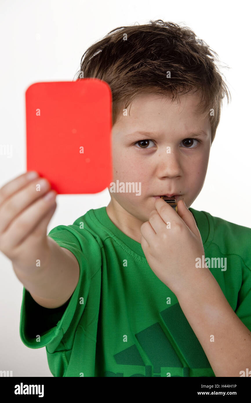 Child, referee, red card, point, portrait Stock Photo - Alamy