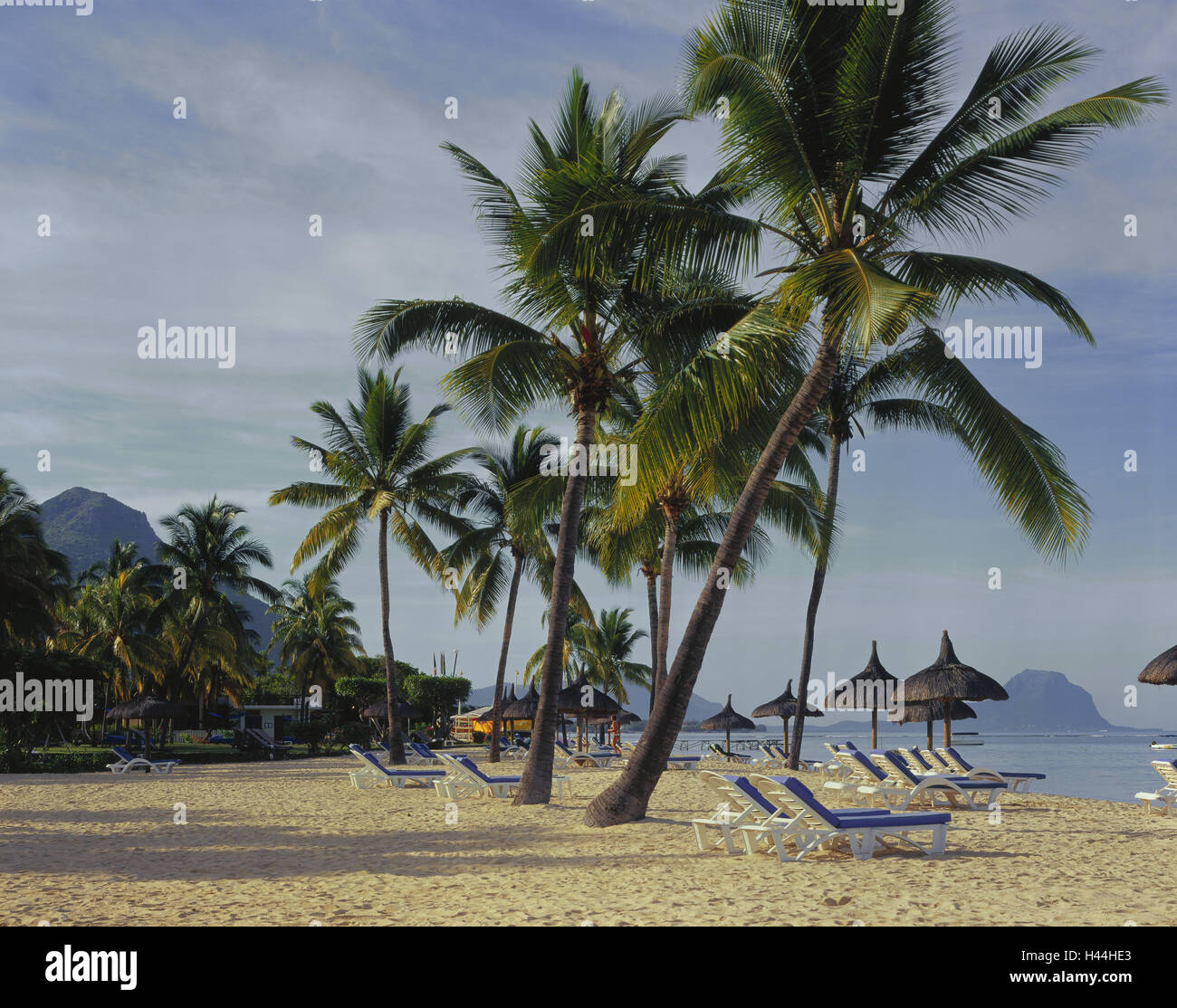 Maskarenen, island Mauritius, west coast, Flic en Flac, beach, palms ...