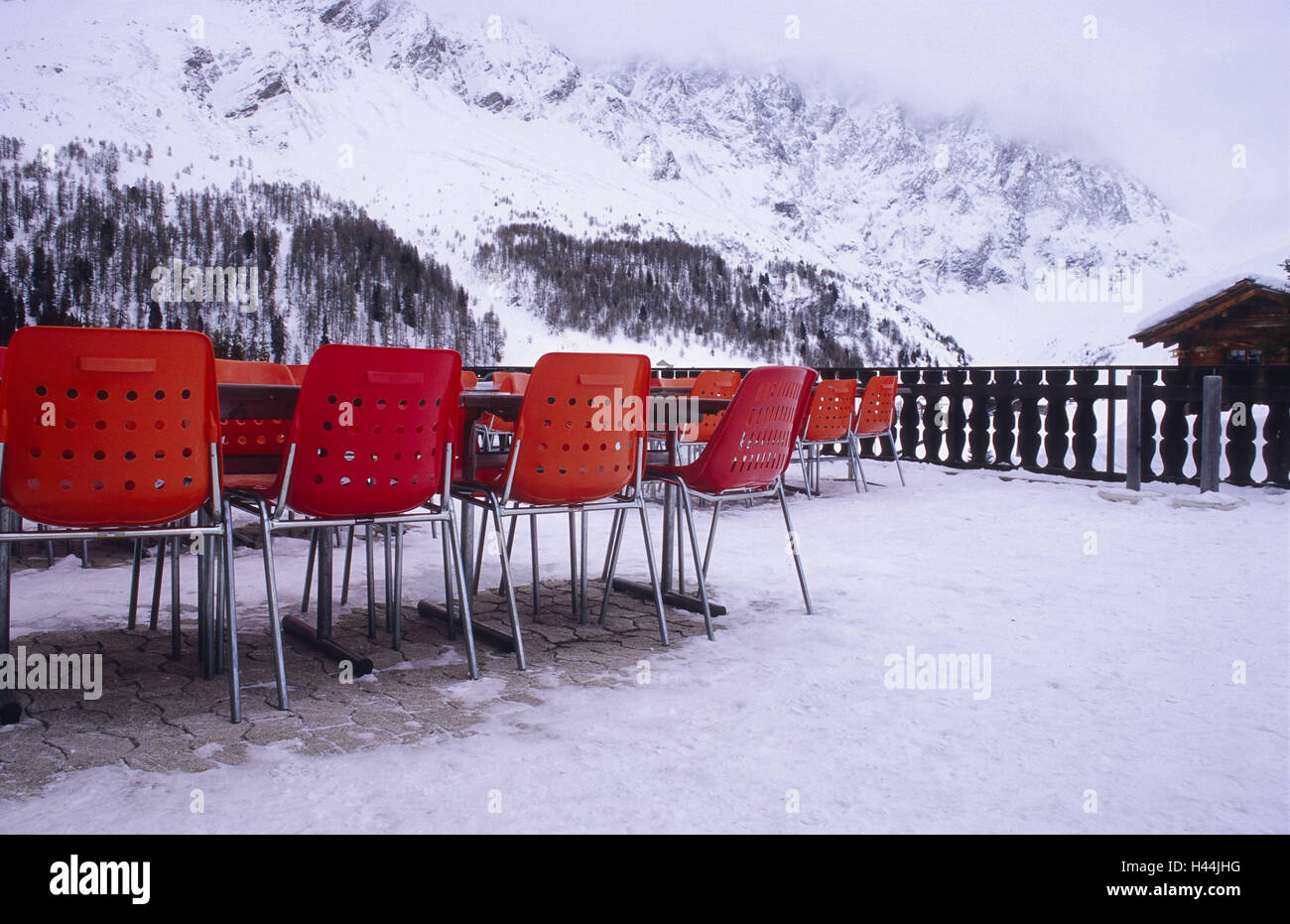 Mountain inn, terrace, winter, snow, mountain house, restaurant ...