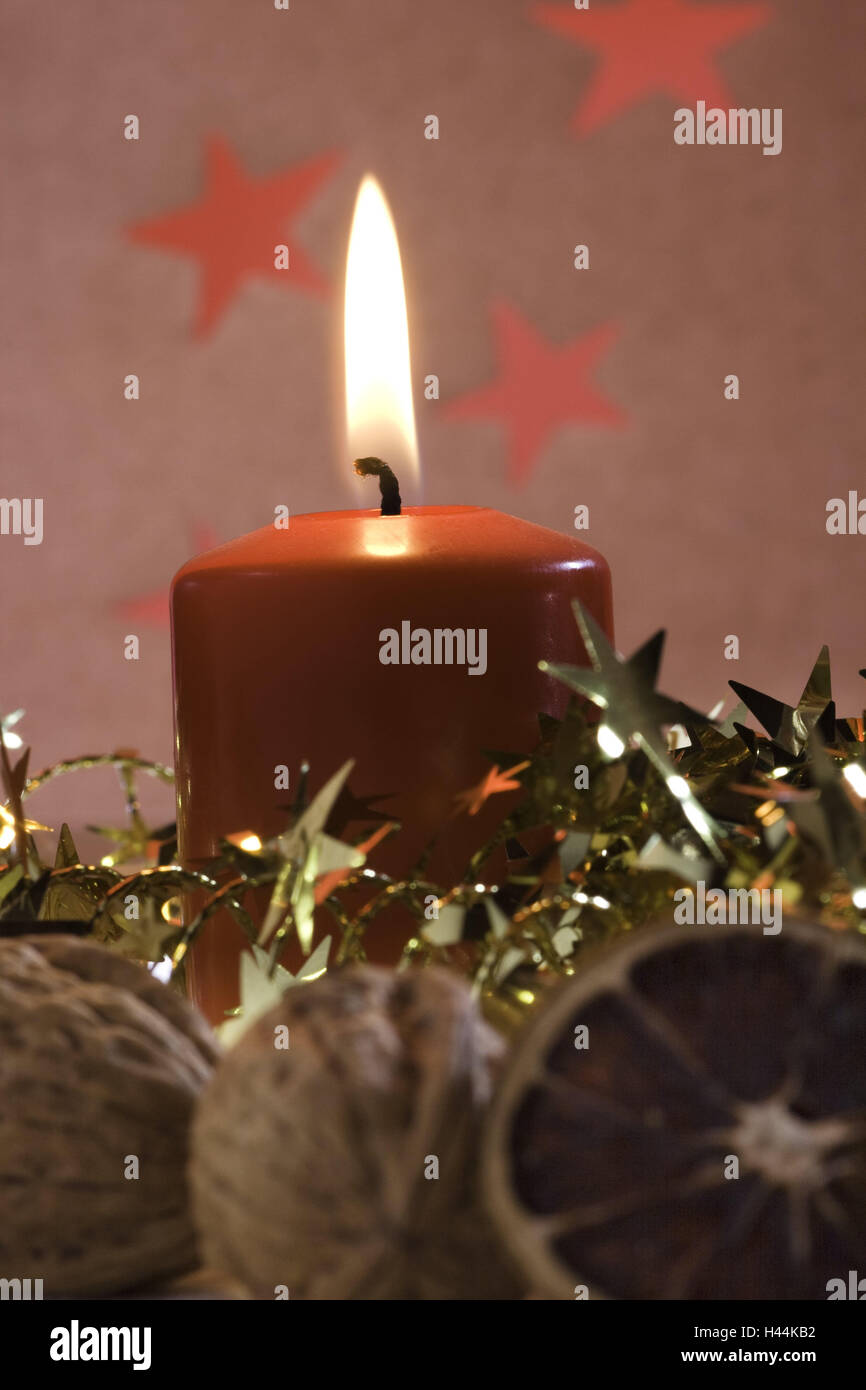 Candle-light, walnuts, slice orange, decoration, wintry, golden, Advent ...