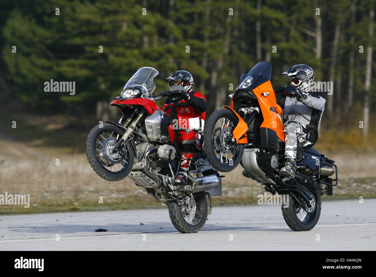 Motorcyclist, KTM and BMW, Enduros, Wheelie Stock Photo - Alamy