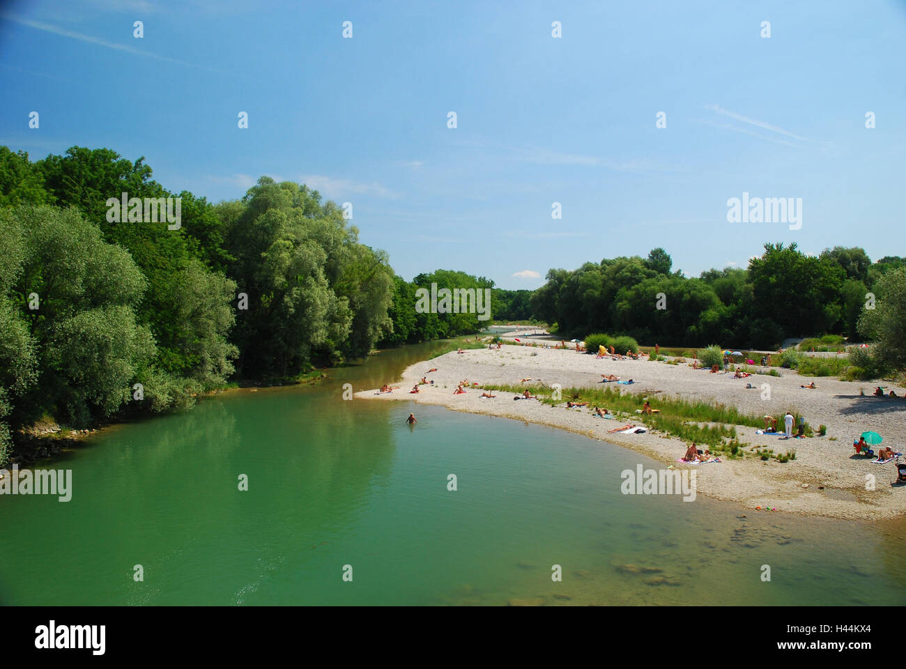 Germany, Bavaria, Munich, the Isar, shore, Flaucher, bathers Stock ...