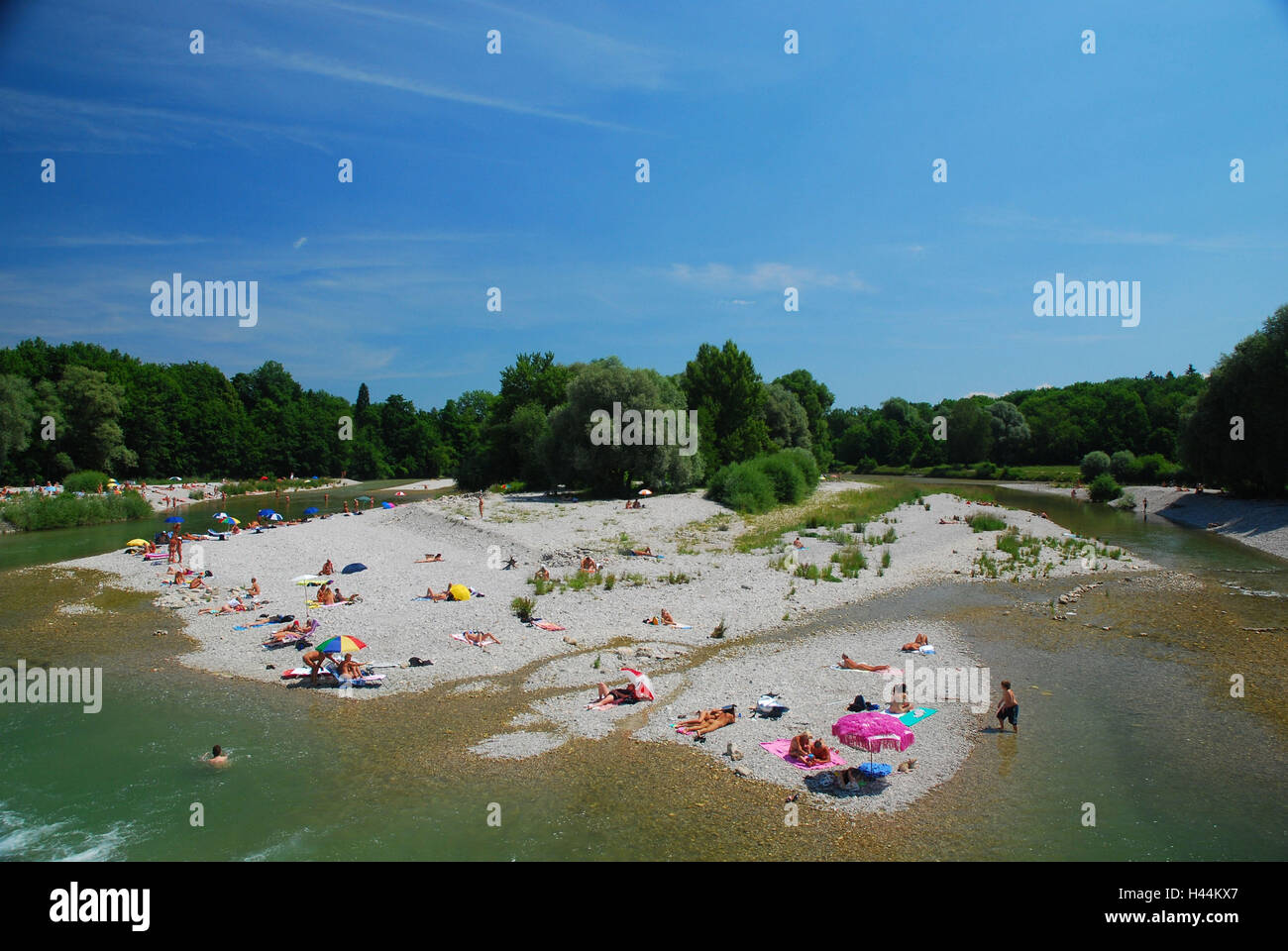 Germany, Bavaria, Munich, the Isar, shore, Flaucher, bathers Stock ...