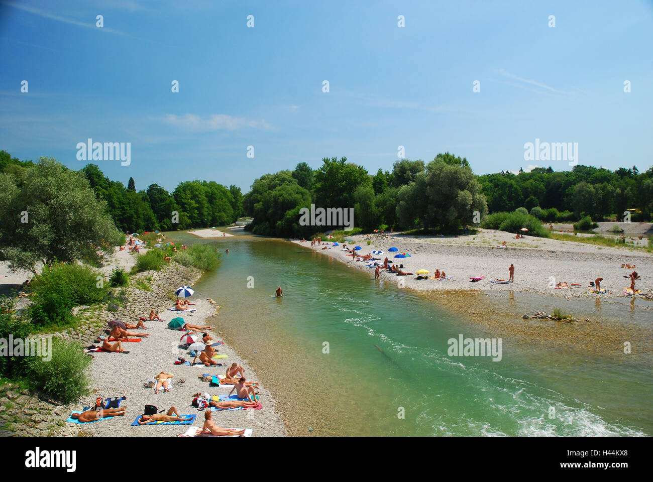 Germany, Bavaria, Munich, the Isar, shore, Flaucher, bathers Stock ...