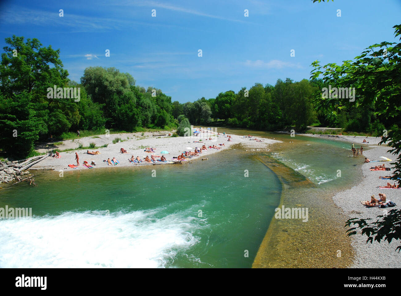 Germany, Bavaria, Munich, the Isar, shore, Flaucher, bathers Stock ...