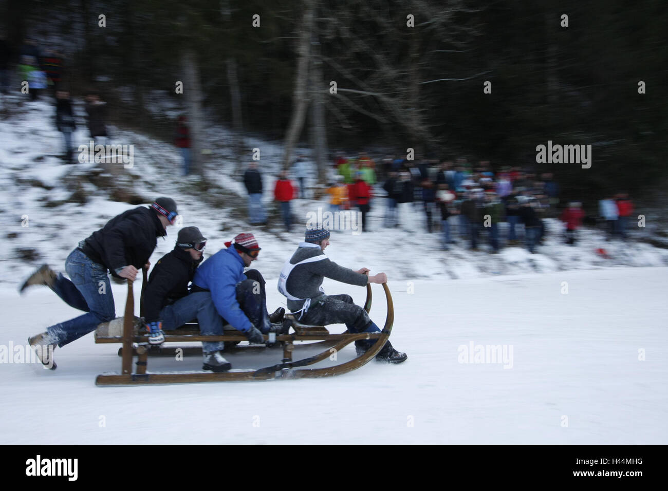 Horn slide races, participants, slide journey, rapidly, side view, no ...