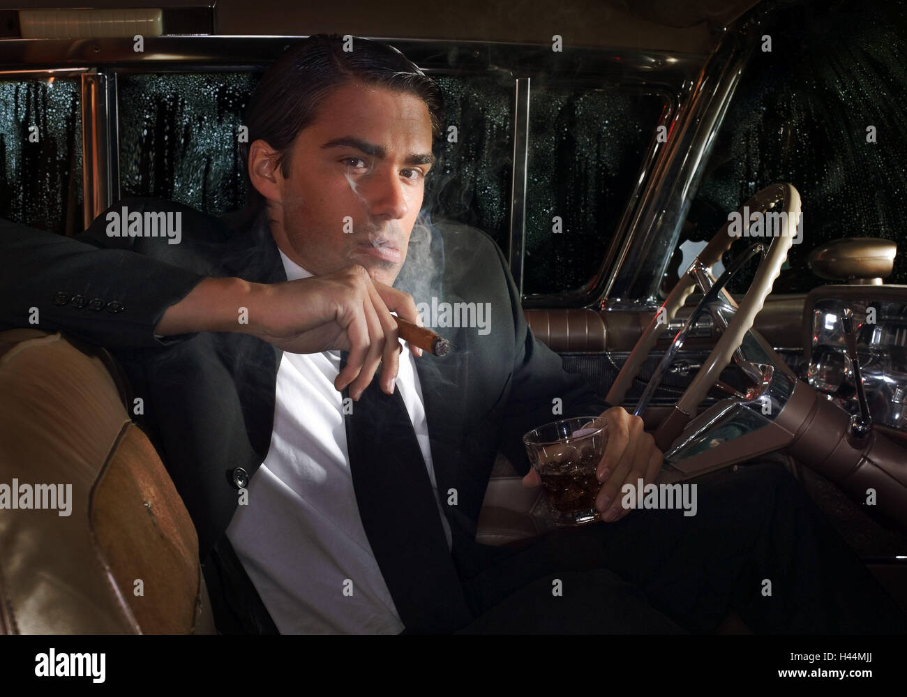 Man, sit young, car, cigar, smoke, whisky, half portrait, model ...