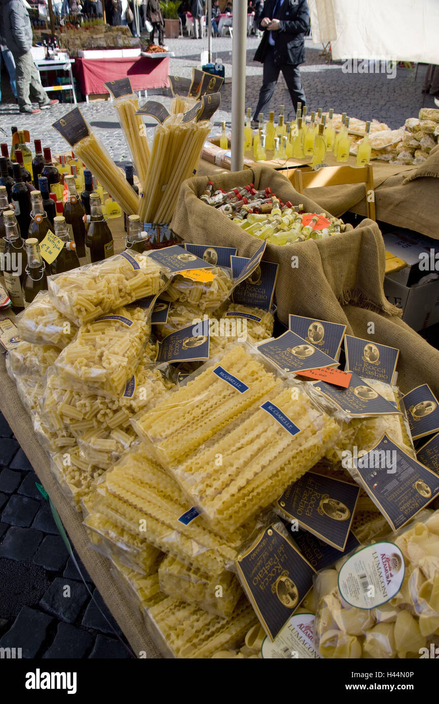Market stall, detail, pasta, Piazza Tu Campo de'Fiori, Rome, Italy ...