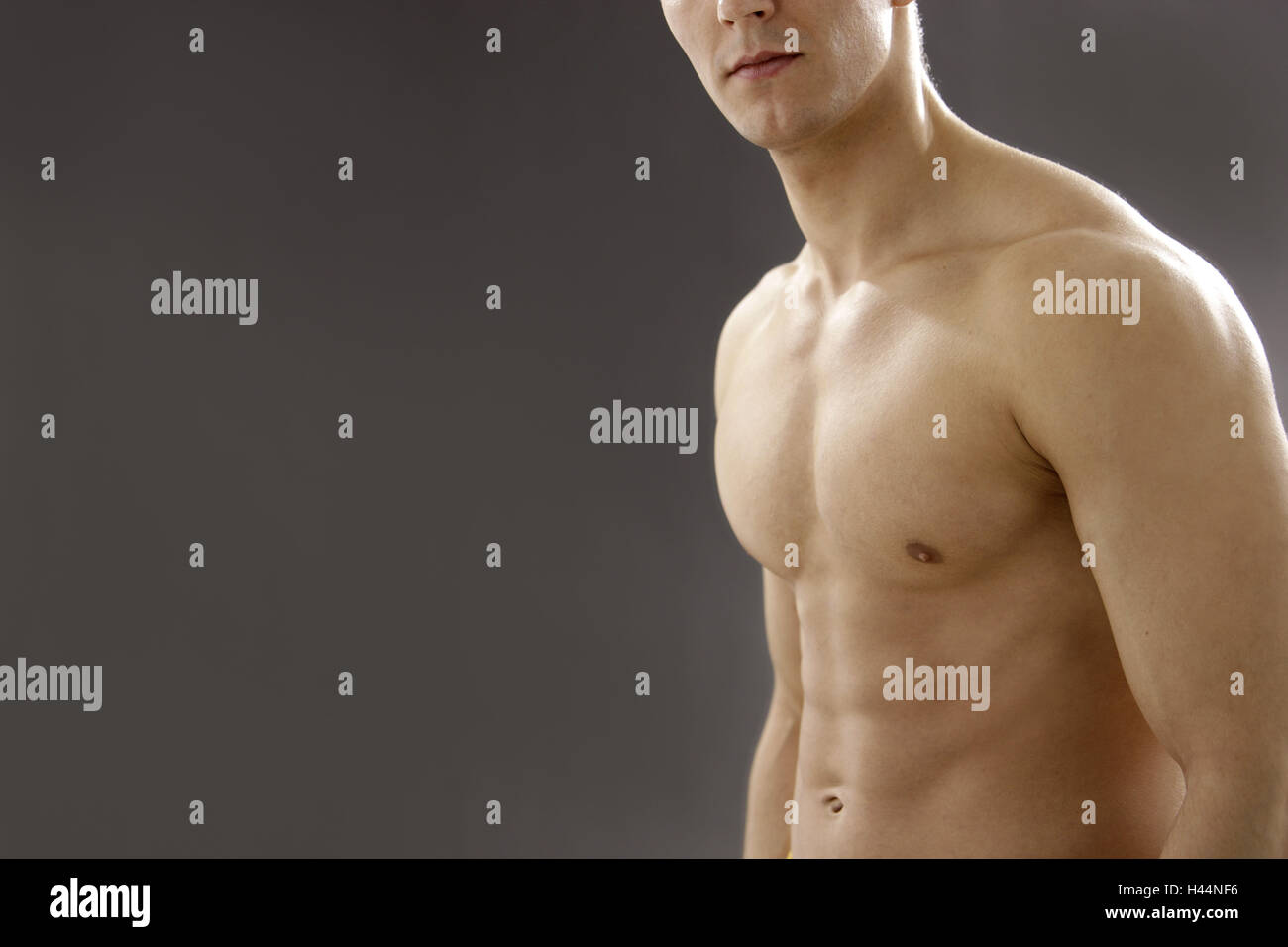 Man, free upper part of the body, half portrait, curled Stock Photo - Alamy