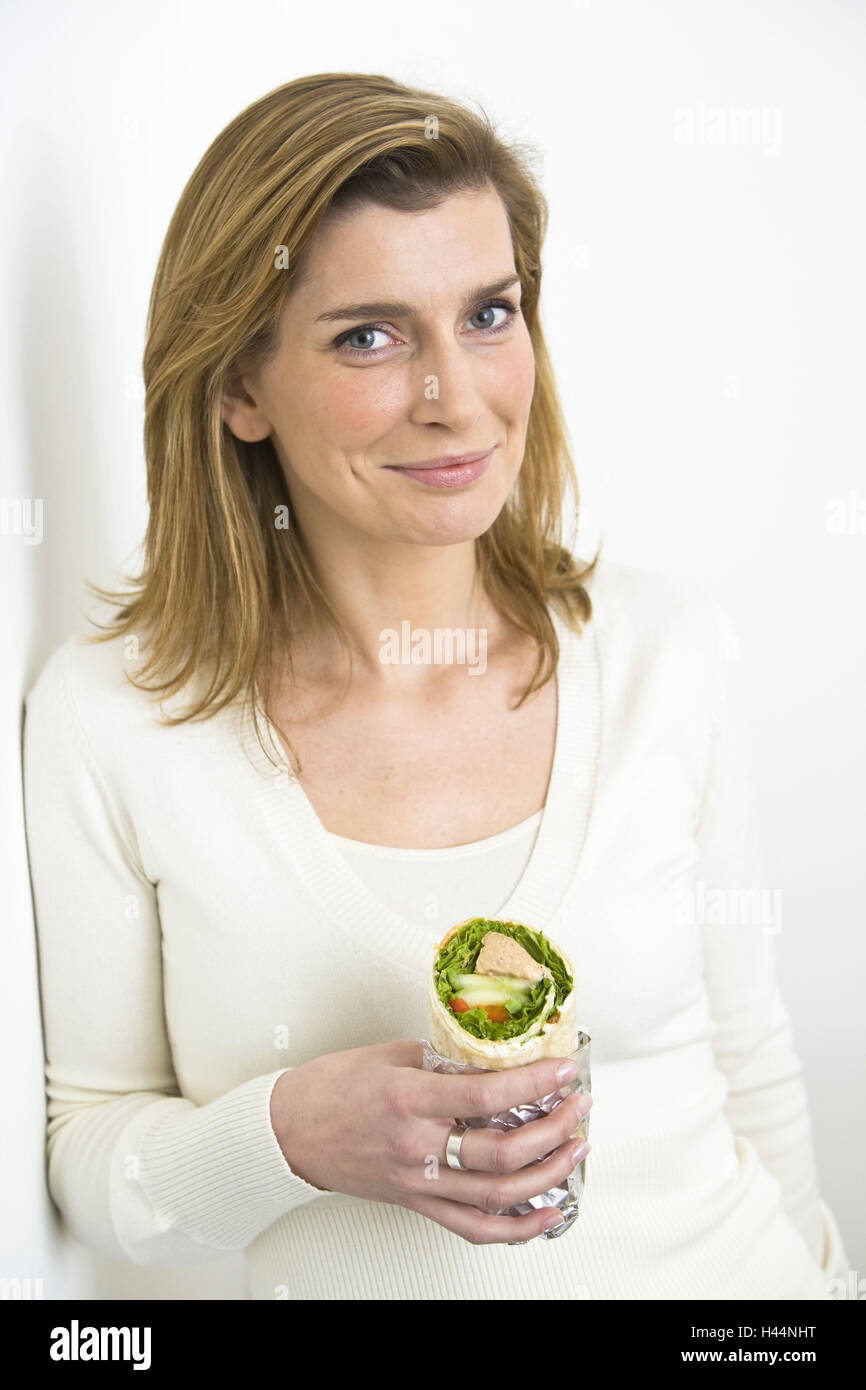 Woman, snack, Wrap, portrait Stock Photo - Alamy