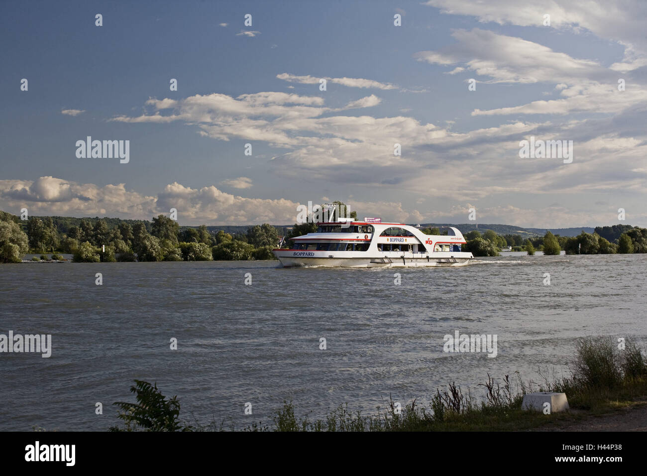 Germany, Hessen, river Rhine, ship, scenery, navigation, holiday ship ...