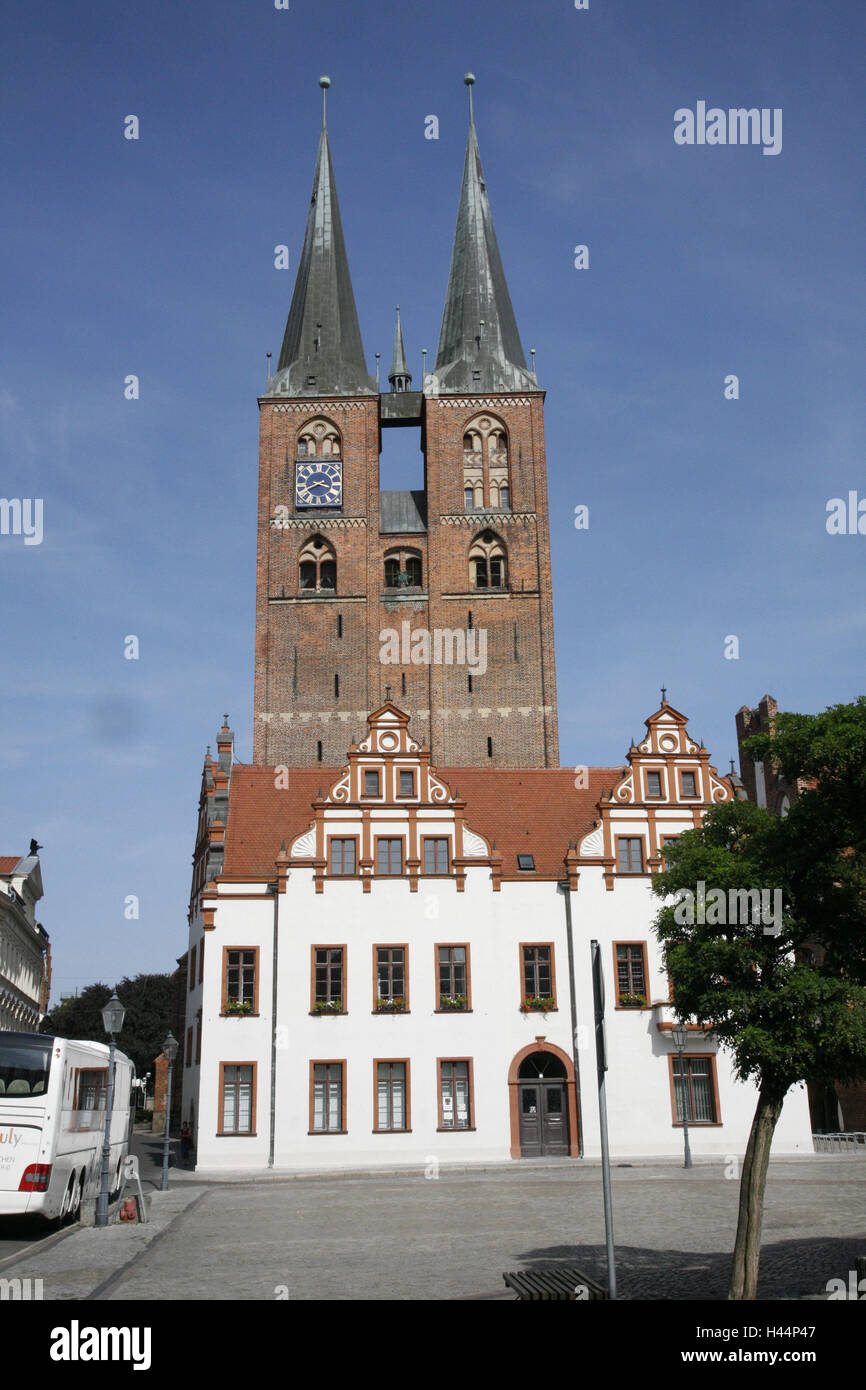Germany, Saxony-Anhalt, Stendal, city hall, Marien's church, town ...