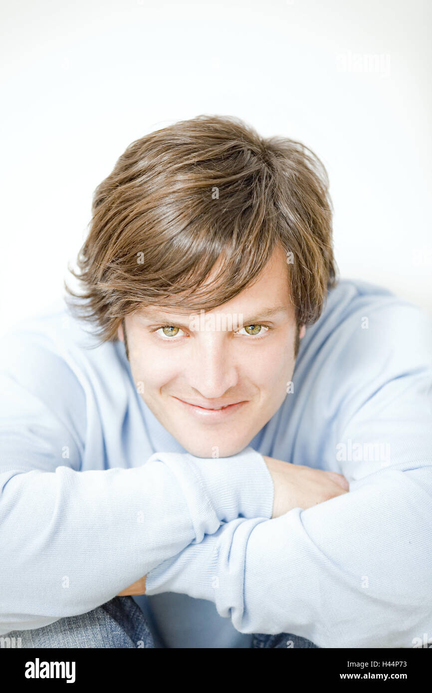 Man, brunette, smile, portrait, person, happy, friendly, self ...