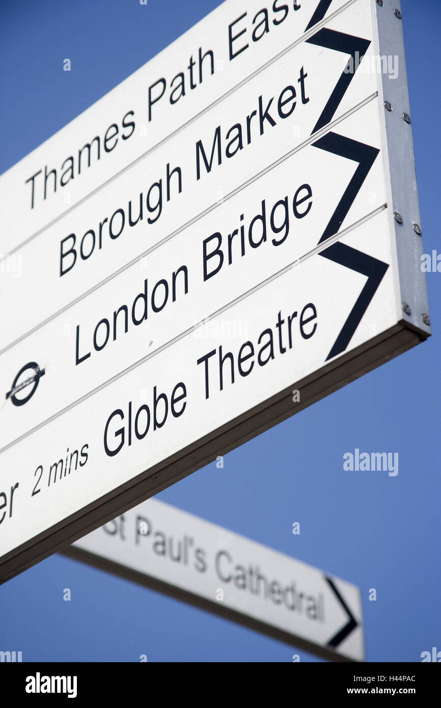 Signs, signposts, Southbank, London, Great Britain Stock Photo - Alamy