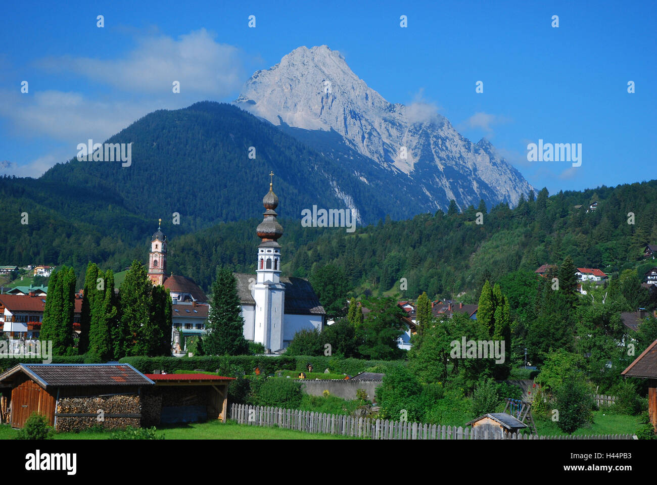 Germany, Upper Bavaria, Mittenwald, local view, churches, summers ...