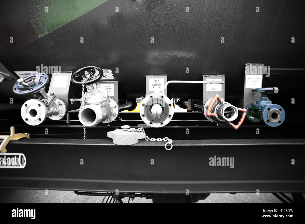 Valves in of a tanker, detail Stock Photo - Alamy