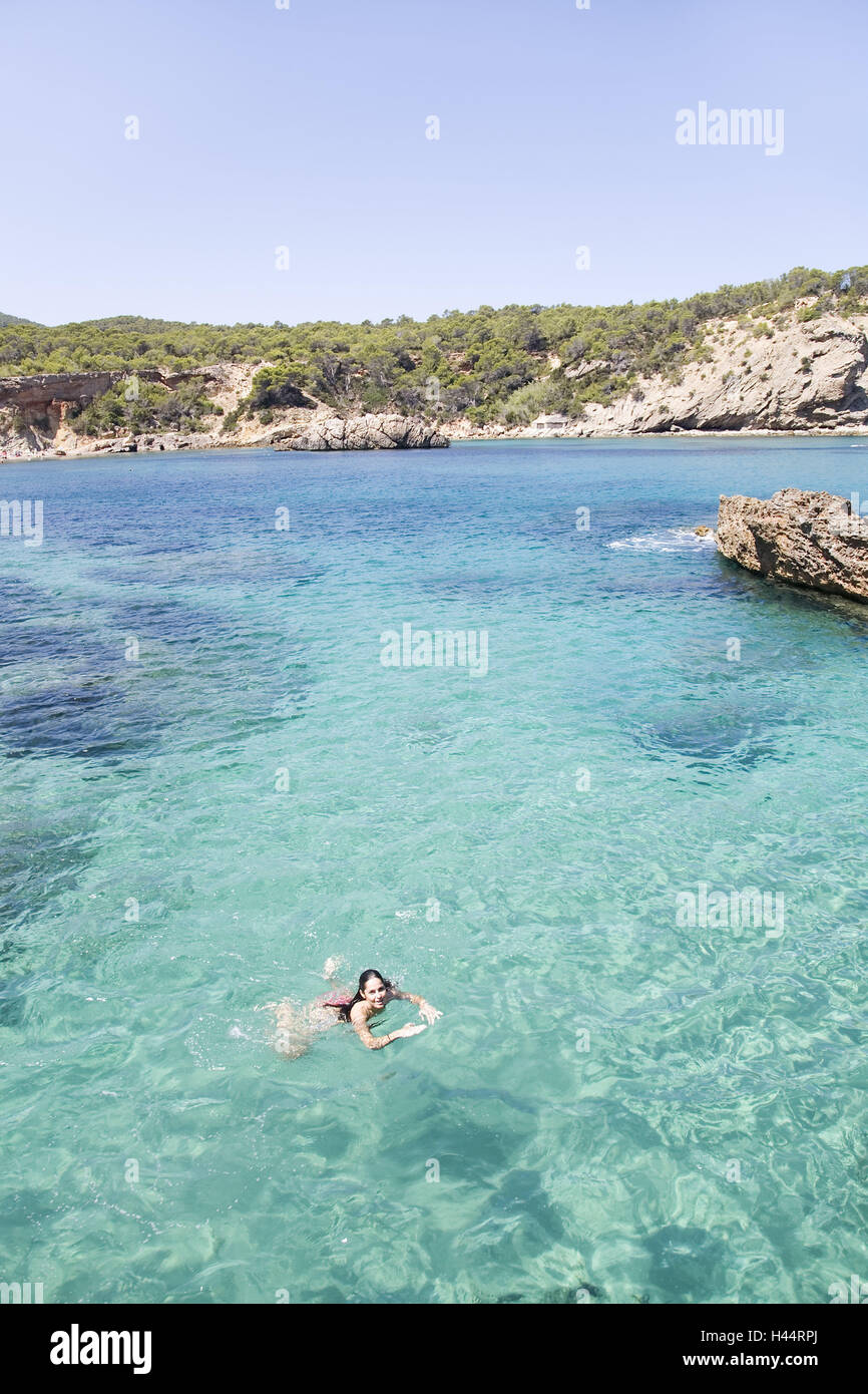 Bile coast, bay, woman, swim, the Balearic Islands, Ibiza, coast, sea ...