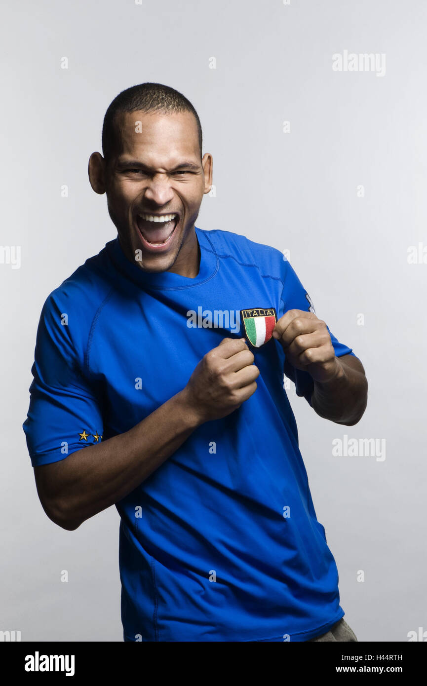football fan, man, joy, gesture, fan shirt, Italia, half portrait ...