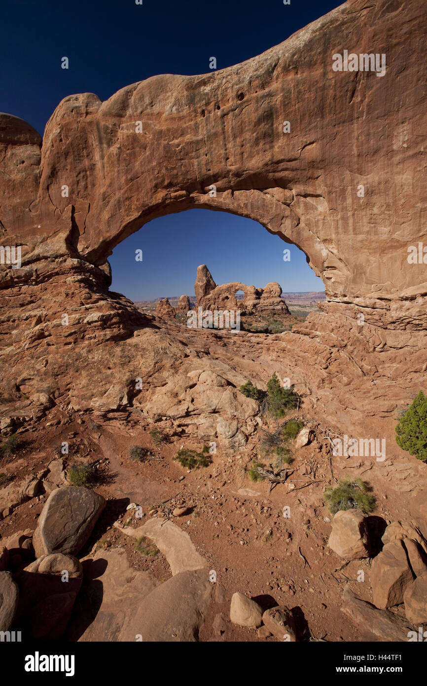 The USA, Utah, Colorado plateau, Arches Nationwide park, The Windows ...